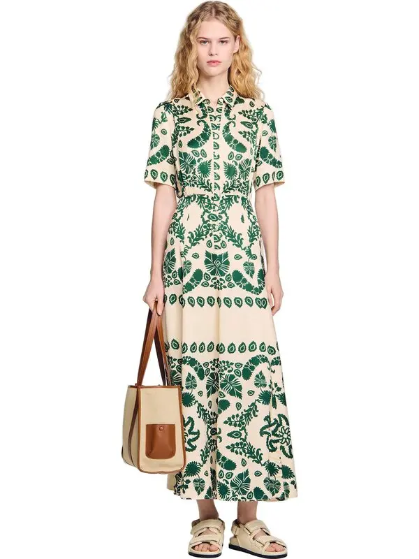 Sandro Floral Print Maxi Dress - Ecru / Green