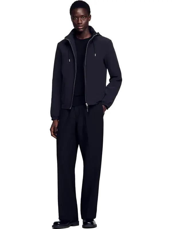Sandro Zip-up Hooded Jacket - Navy Blue