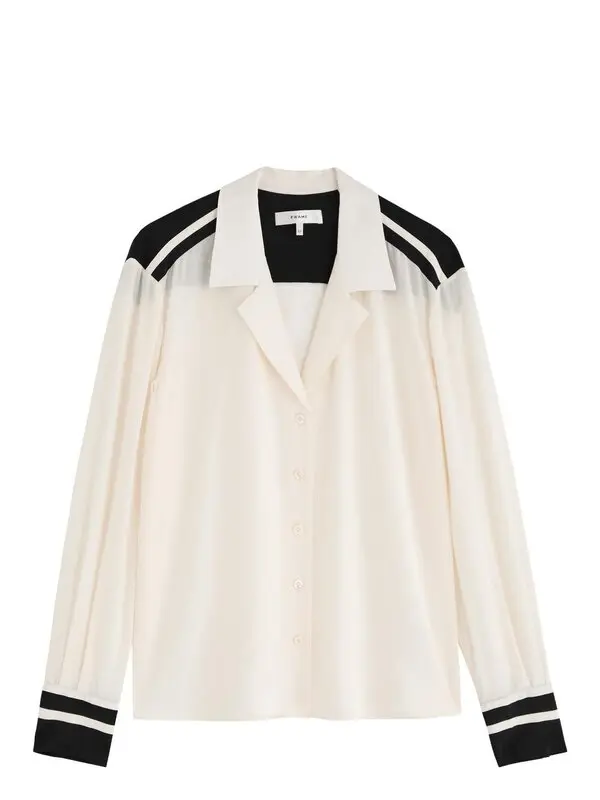 FRAME Striped Trim Silk Shirt - Cream