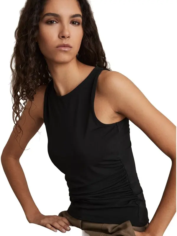 REISS Madelynne Ruched-side Jersey Top - Black