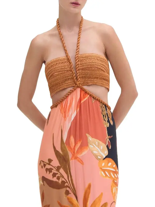 PatBO Bananier Rope Trim Maxi Dress - Peach
