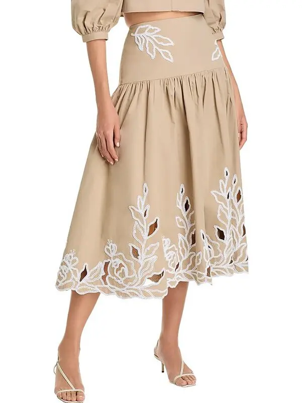 Cinq À Sept Trailing Peonies Tilda Skirt - Khaki/white
