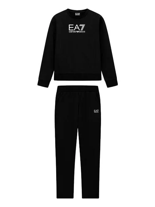 EA7 Stretch-cotton Tracksuit With Logo - Black