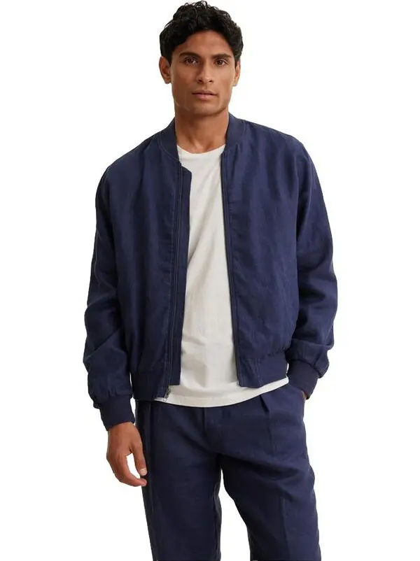 Velvet By Graham & Spencer Murphy Linen Bomber Jacket - Navy