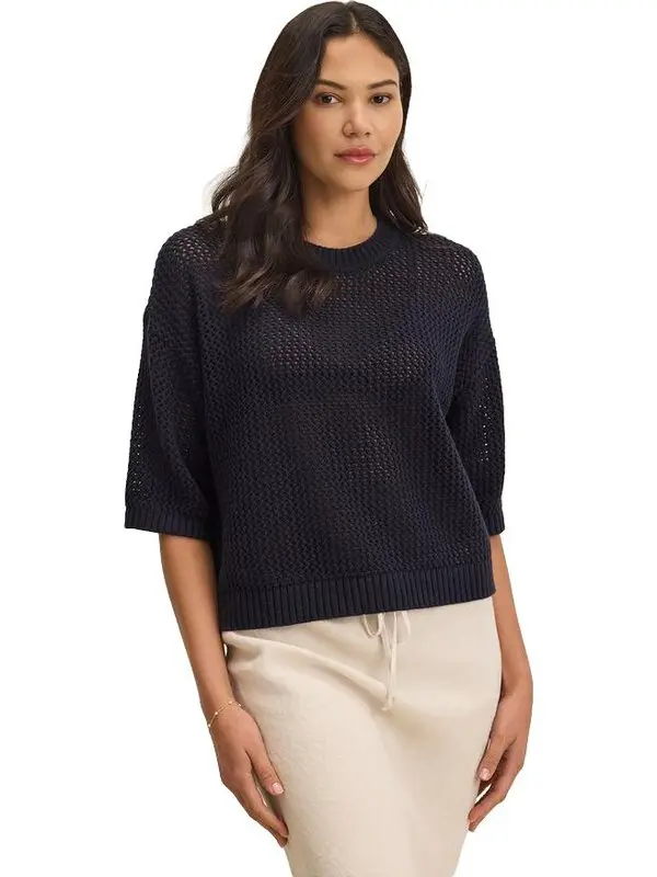 Velvet By Graham & Spencer Vienna Cotton Cashmere Mesh Sweater - Black