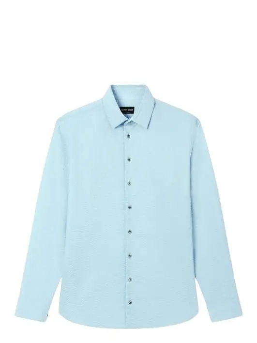 Giorgio Armani Regular-fit Cotton-seersucker Shirt - Blue