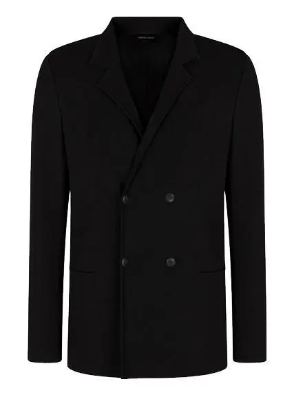 Giorgio Armani Double-breasted Jacket In Virgin Wool And Cashmere - Black