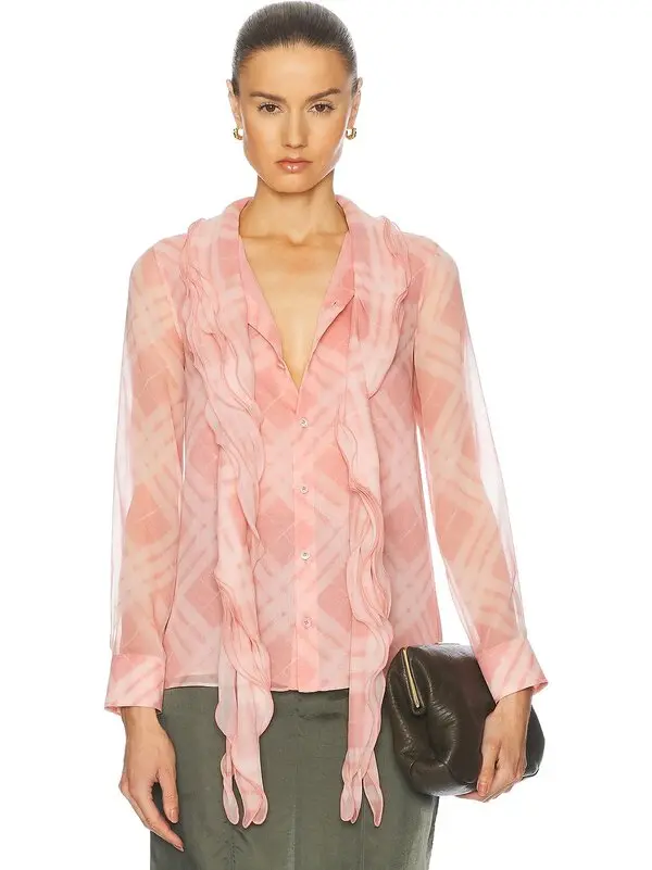 Burberry Long Sleeve Ruffle Top - Candy Ip Check