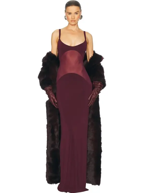 HELSA Sheer Knit Curve Maxi Dress - Merlot