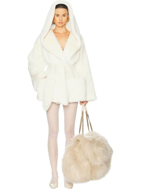 HELSA The Hooded Faux Fur Coat - White