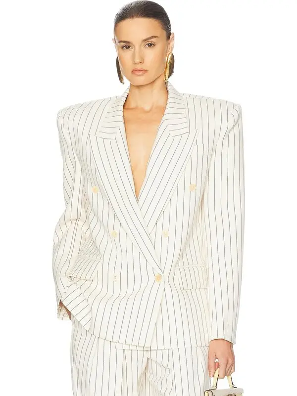 HELSA Pinstripe Double Breasted Blazer - Ivory & Brown Stripe