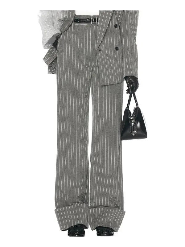 HELSA Pinstripe High-waisted Cuffed Pants - Grey & White Stripe