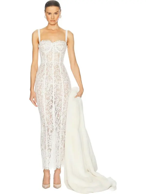 HELSA The Lace Column Dress - White