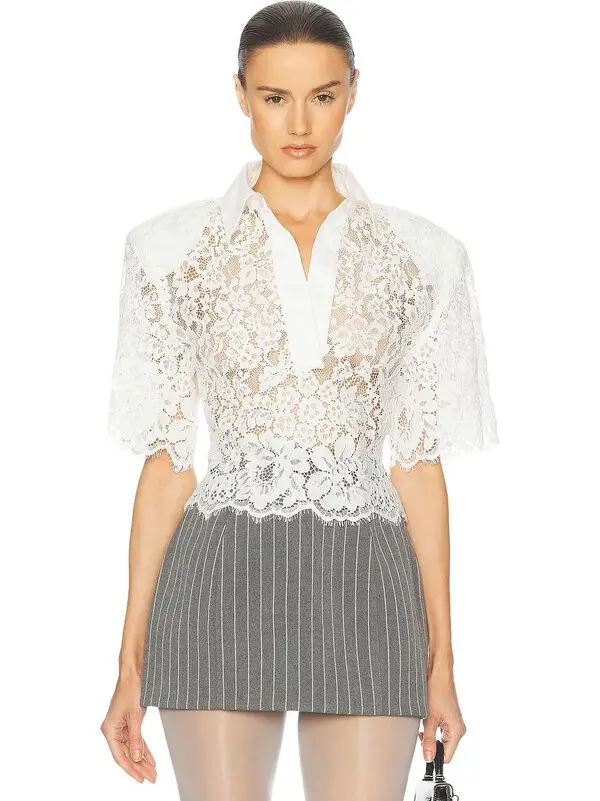 HELSA The Lace Shirt With Shoulder Pad - White