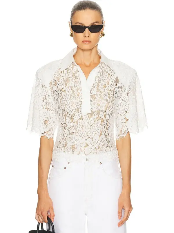HELSA The Lace Shirt With Shoulder Pad - White