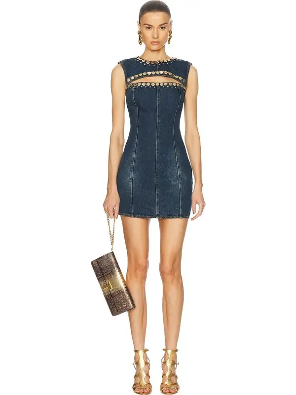 AREA Crystal Cut Out Mini Dress - Dark Blue
