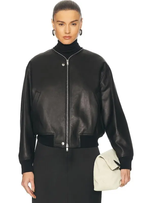 JIL SANDER Leather Bomber Jacket - Black