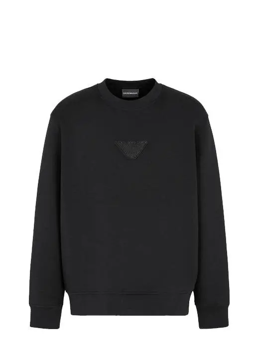 Emporio Armani Clubwear Jersey Sweatshirt With Eagle Patch And Rhinestones - Black
