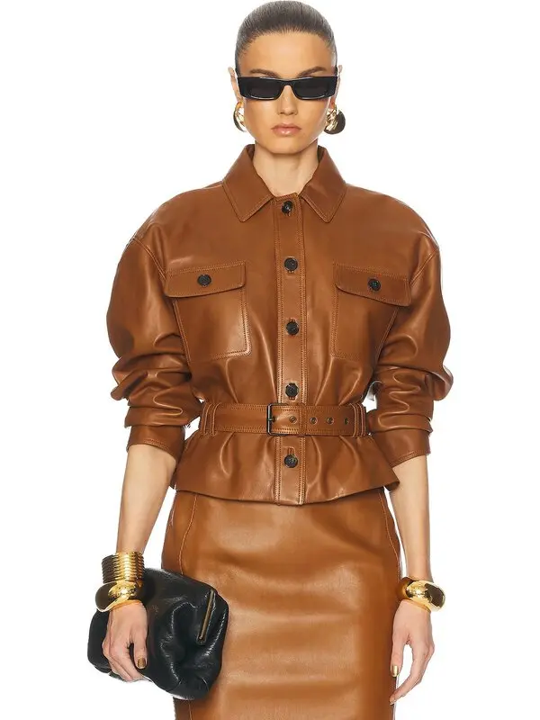 Saint Laurent Belted Leather Jacket - Marron Glace