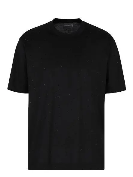 Emporio Armani Asv Clubwear T-shirt In A Lyocell Blend Jersey With All-over Rhinestones - Black
