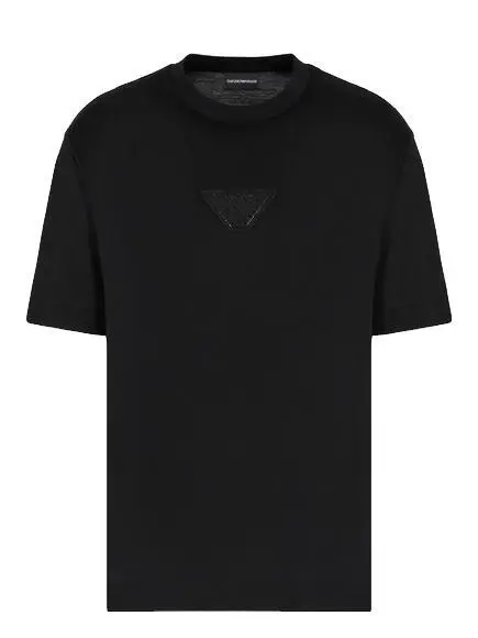 Emporio Armani Asv Clubwear T-shirt In A Lyocell Blend Jersey With An Eagle Patch And Rhinestones - Red