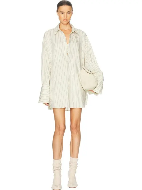 HELSA Pinstripe Poplin Oversized Shirt - Cream & Black Stripe