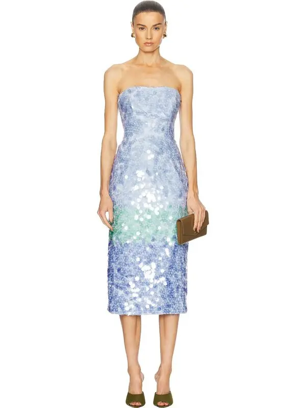 Carolina Herrera Strapless Midi Dress - Celeste Multi