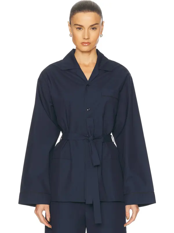 OURS THE BRAND The Camicia Robe Top In Navy - Blu Marino
