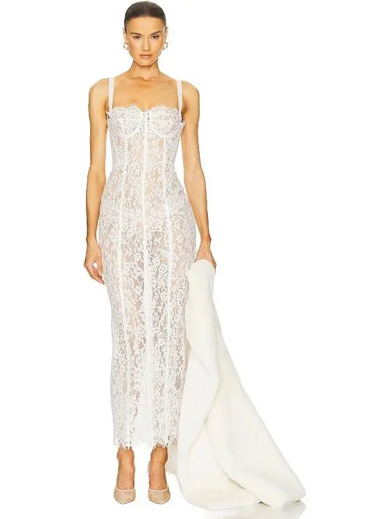HELSA The Lace Column Dress - White