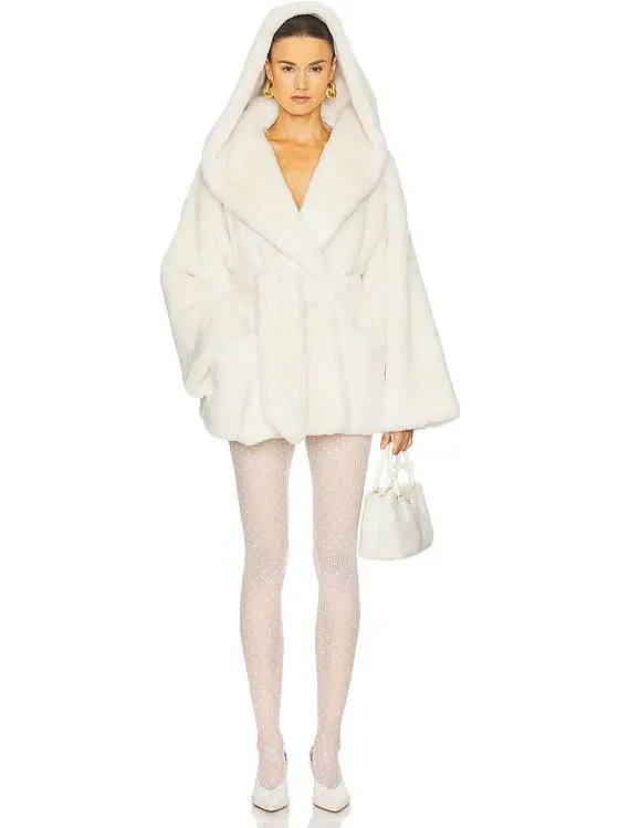 HELSA The Hooded Faux Fur Coat - White