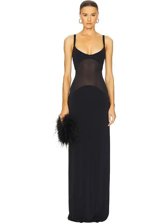 HELSA Sheer Knit Curve Maxi Dress - Black
