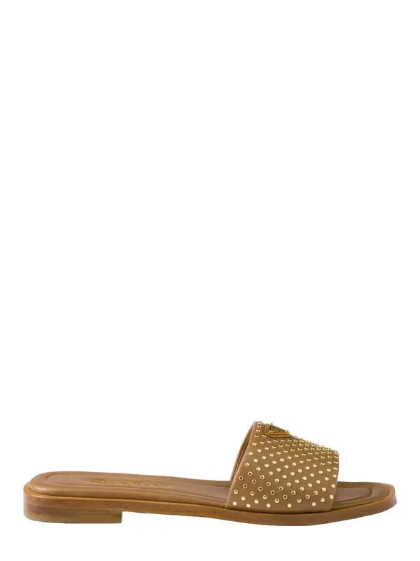 Prada Stud-embellished Leather Sandals - Brown