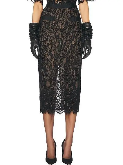 HELSA The Lace Midi Skirt - Black