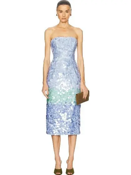 Carolina Herrera Strapless Midi Dress - Celeste Multi