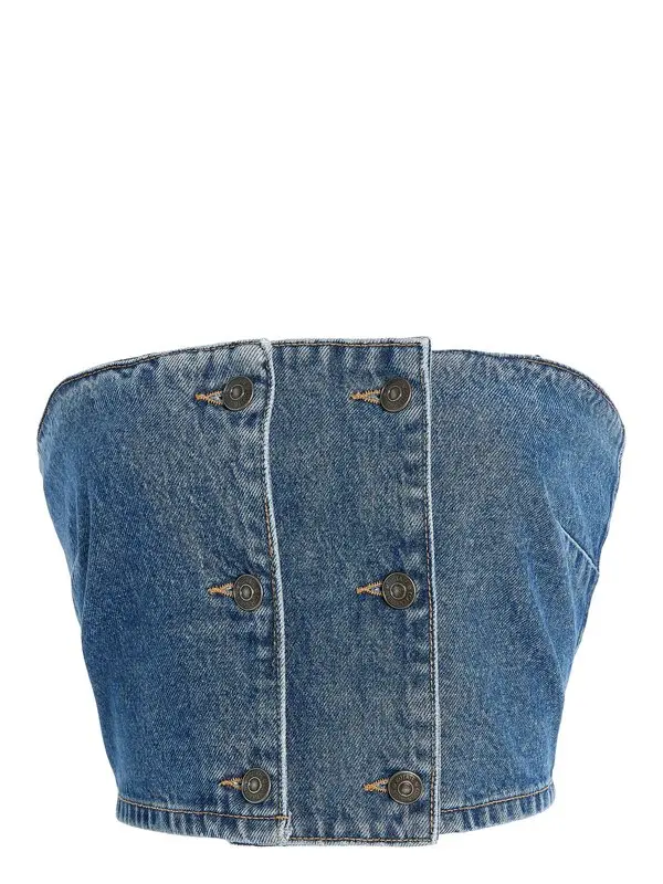 ROTATE BY BIRGER CHRISTENSEN Button Detailed Denim Top - Blue