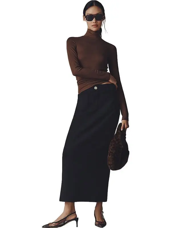 Maeve The Colette Sweater Knit Maxi Skirt - Solid Black