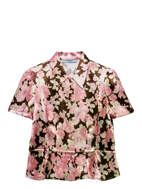 Prada Floral-print Satin Shirt - Brown