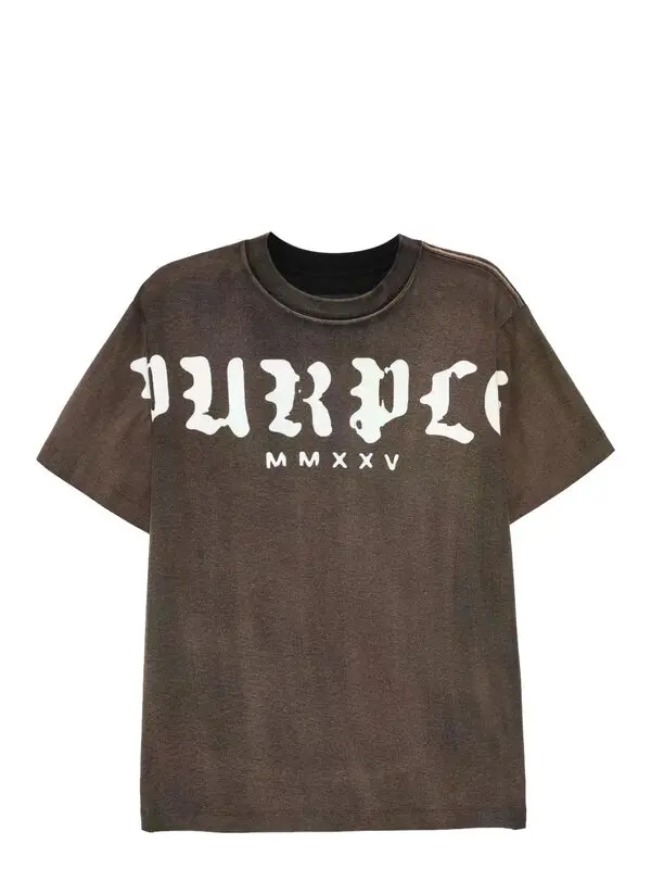 PURPLE BRAND Worn Gothic Wordmark Overdye Tee - Brown