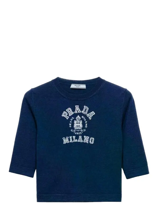 Prada Logo-intarsia Cashmere Jumper - Blue
