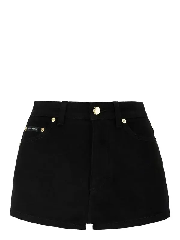 Dolce & Gabbana Logo-plaque Denim Shorts - Black