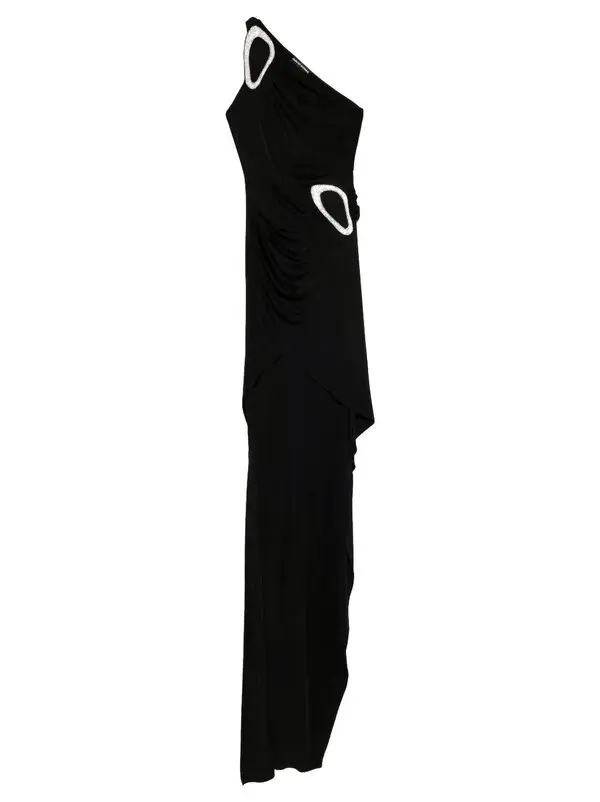 David Koma Crystal-buckle Asymmetric Gown - Black
