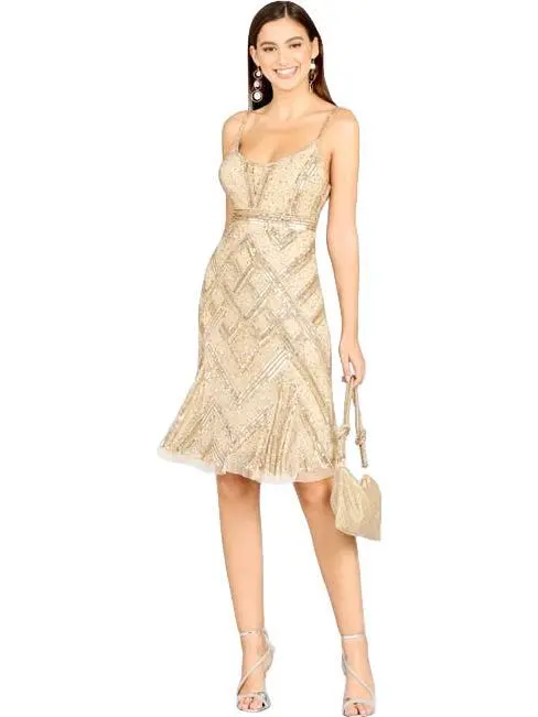 LARA NEW YORK Beaded Midi Dress - Nude