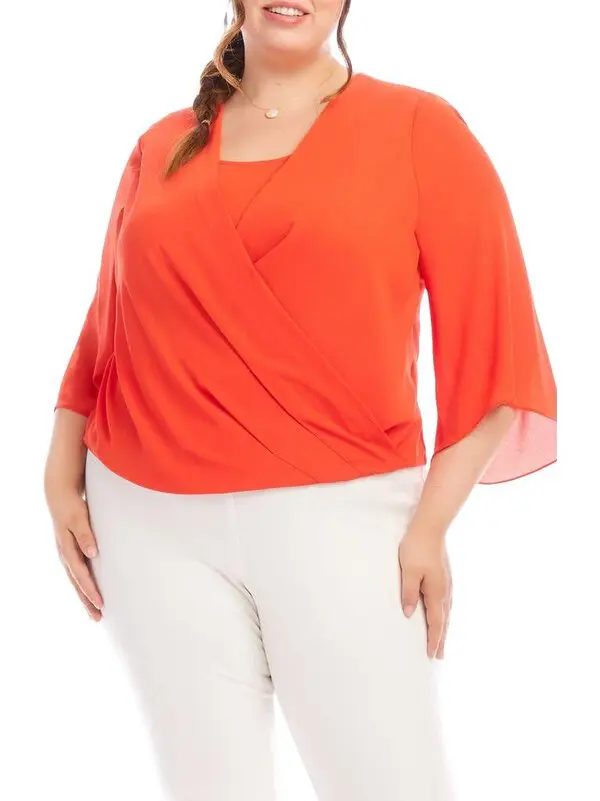 Karen Kane Surplice Drape Front Crepe Top - Bright Orange