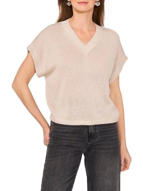 Vince Camuto Metallic V-neck Sweater - Ivory Glow