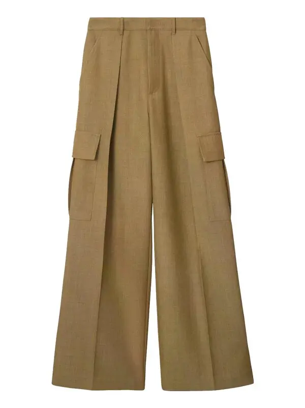 Burberry Wide-leg Wool Cargo Trousers - Brown