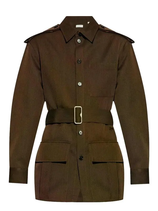 Burberry Belted-waist Buttoned Overshirt - Brown