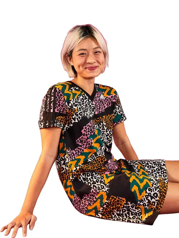 Farm Rio Adidas Print 3 Stripes Dress - Black