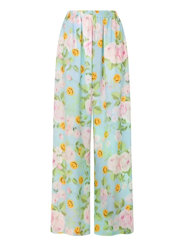 Moschino Floral-print Palazzo Pants - Blue