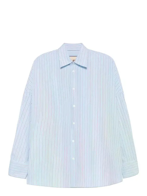 Plan C Striped Poplin Shirt - Blue