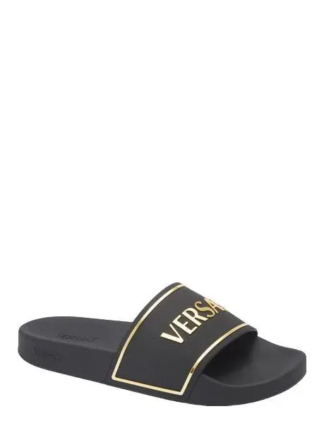 Versace Logo Pool Slide - Black Gold